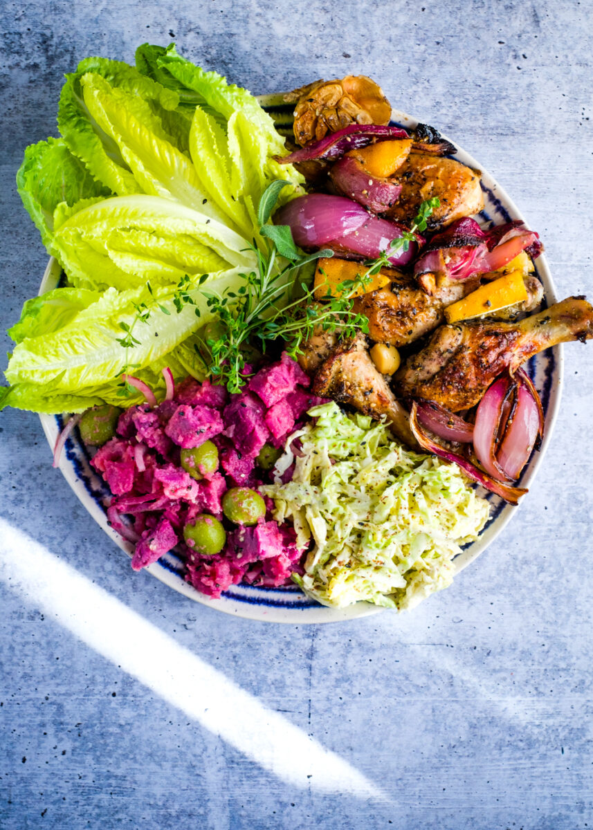 Roasted Za'atar Chicken Platter with Sweet Potato Salad - Creative in ...