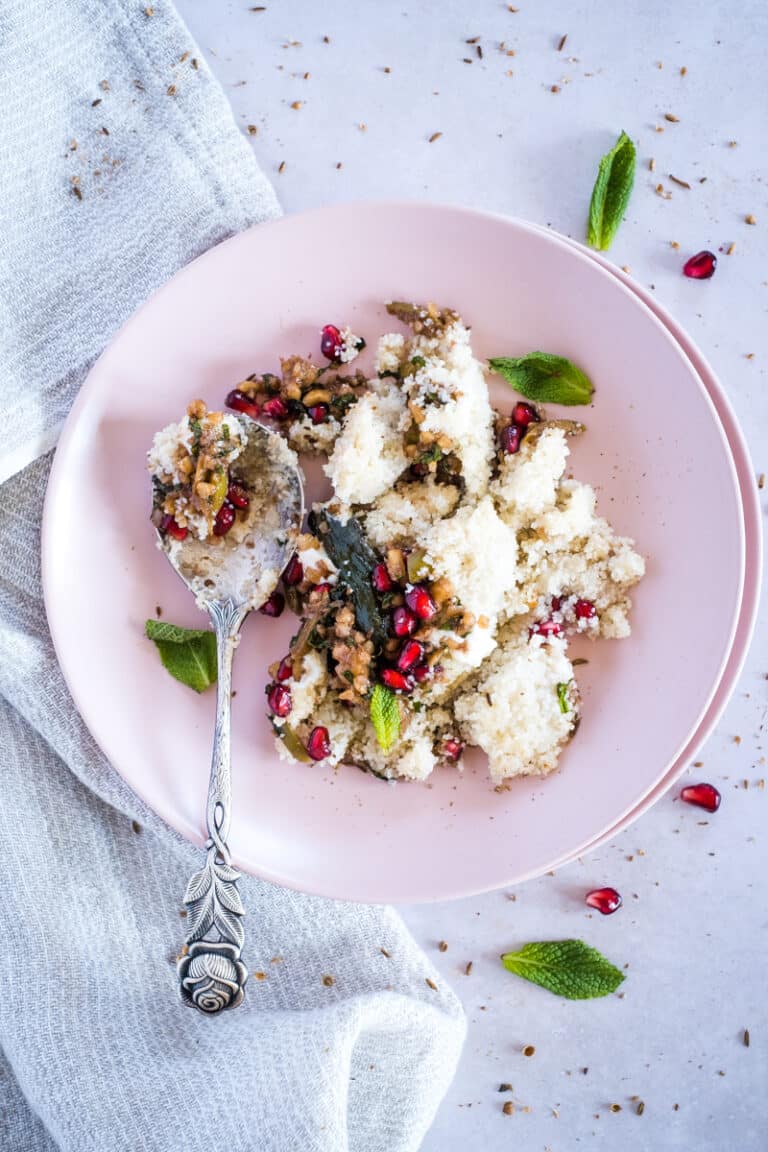 Baked Fonio with Pomegranate and Walnut Salsa - Creative in My Kitchen