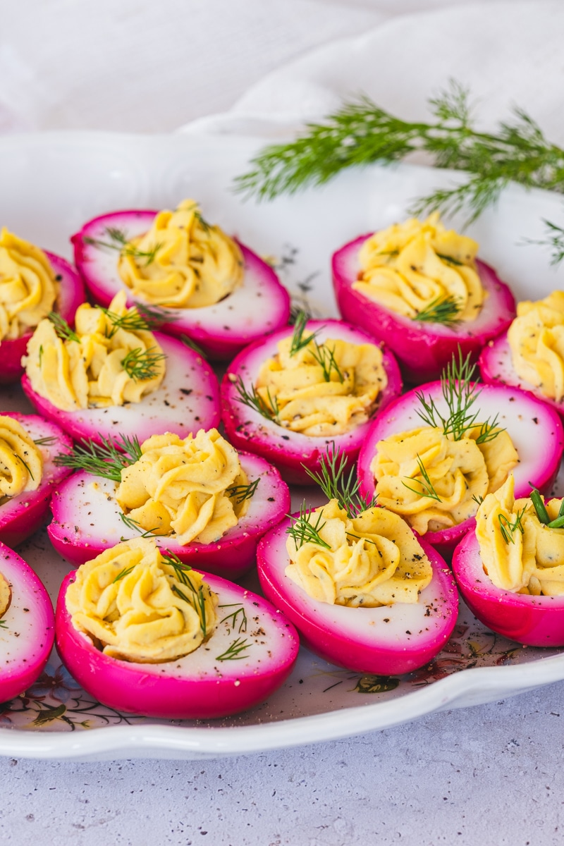 Festive Beet-Pickled Deviled Eggs - Creative in My Kitchen