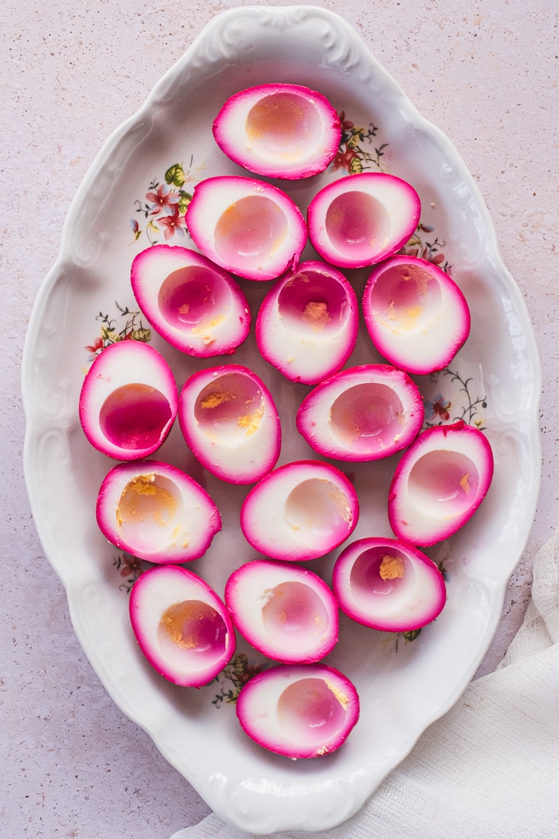 Festive Beet-Pickled Deviled Eggs - Creative in My Kitchen